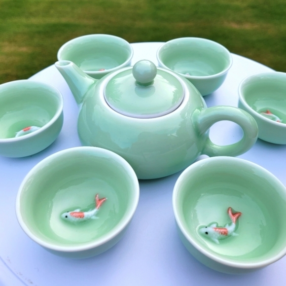 Kitchen | Tea Pot With Koi Fish Tea Cup Teapot Set Nwt | Poshmark
